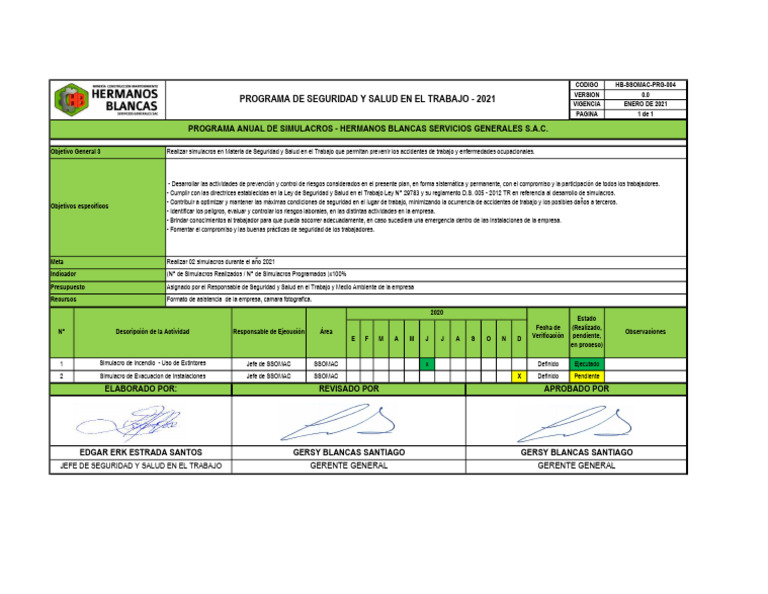 Programa Anual de Simulacros | PDF