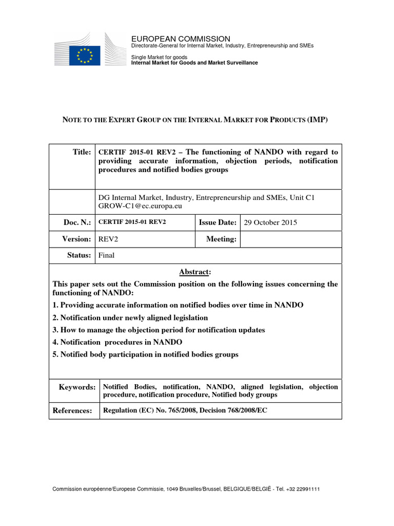 CERTIF 2015-01 REV2 - NANDO - Final | PDF | Medical Device | European Economic Community