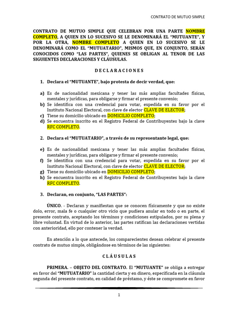 Contrato de Mutuo Simple | PDF | Justicia | Crimen y violencia