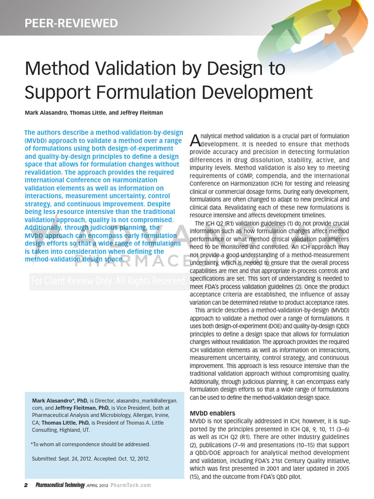 Method Validation by Design To Support Formulation Development | PDF ...