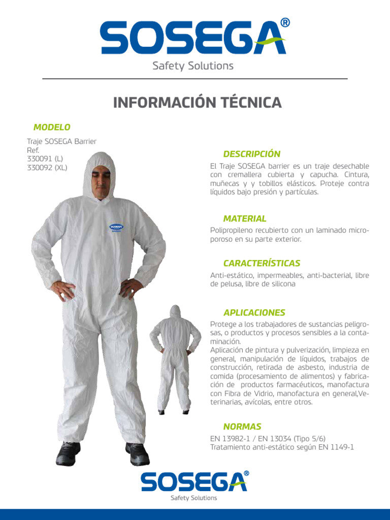 Traje SOSEGA: Protección Tipo 5/6 | PDF