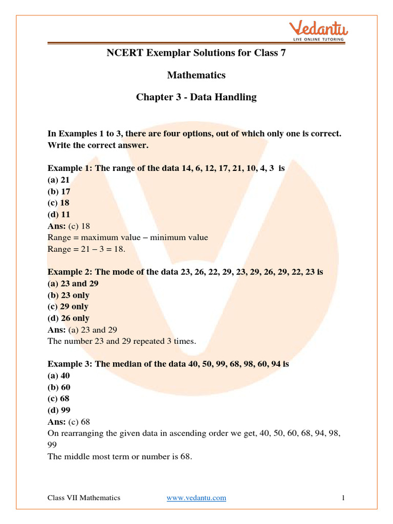 NCERT Exemplar Class 7 Maths Solutions Chapter 3 Data Handling | PDF | Mean | Mode (Statistics)