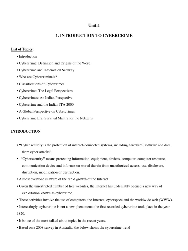 Cyber Security Unit-1 Notes | PDF | Spamming | Cybercrime