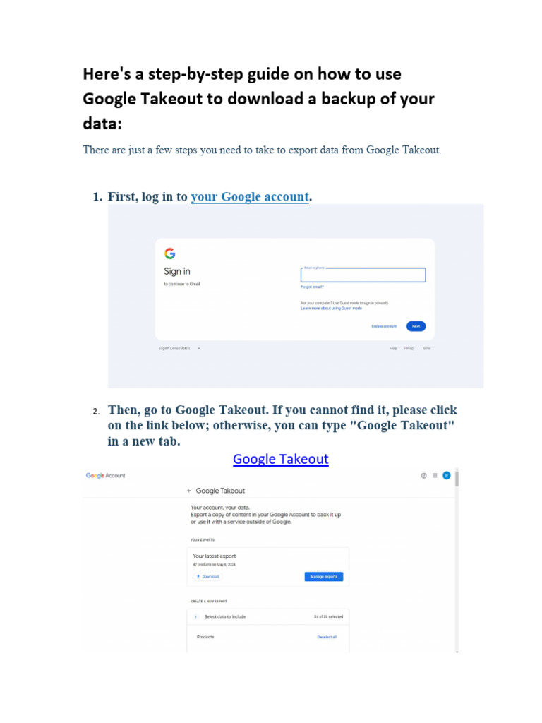How to Use Google Takeout for Data Backup | PDF | Business