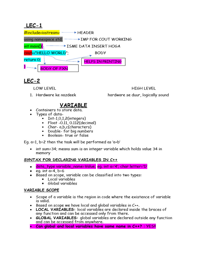 Helps in Printing: Syntax For Declaring Variables in C++ | PDF | Computer Programming | C++