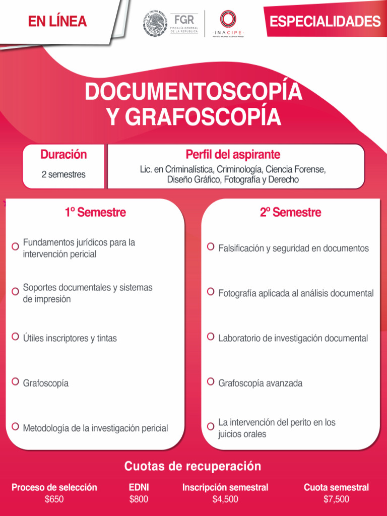 DOCUMENTOSCOPIA - Y - GRAFOSCOPIA Especialidad INACIPE PLAN DE ESTUDIOS ...