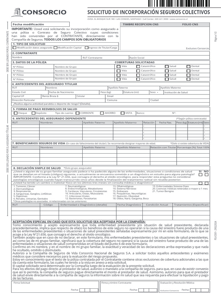 CNS Actualizado Sol Incorp Seg Colectivos | PDF | Seguro | Póliza de seguros