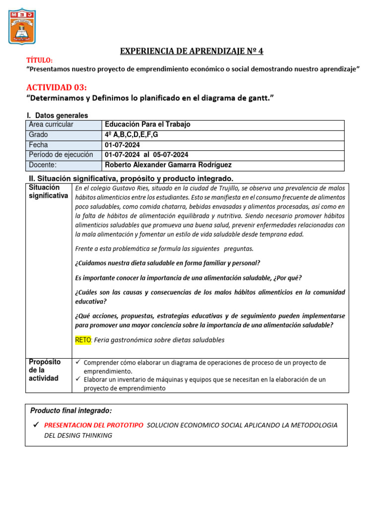 Unidad 04 - Actividad 03-Ept 4º Grado Gustavo Ries | PDF