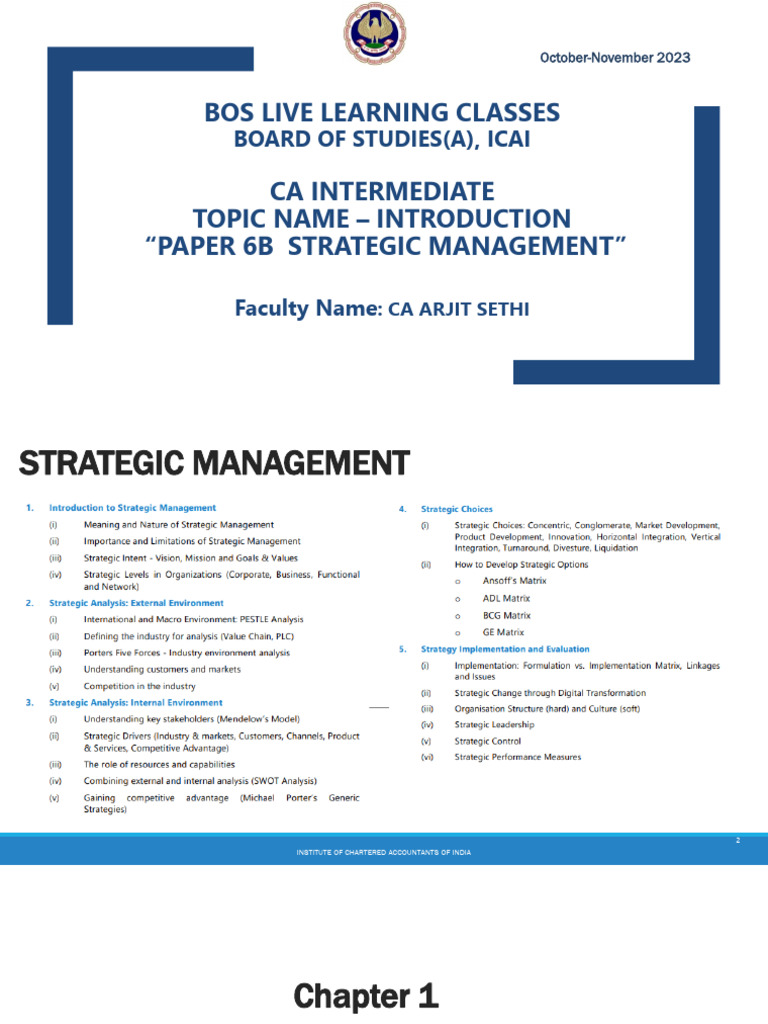 CH 1 NOTES ICAI | PDF | Strategic Management | Goal