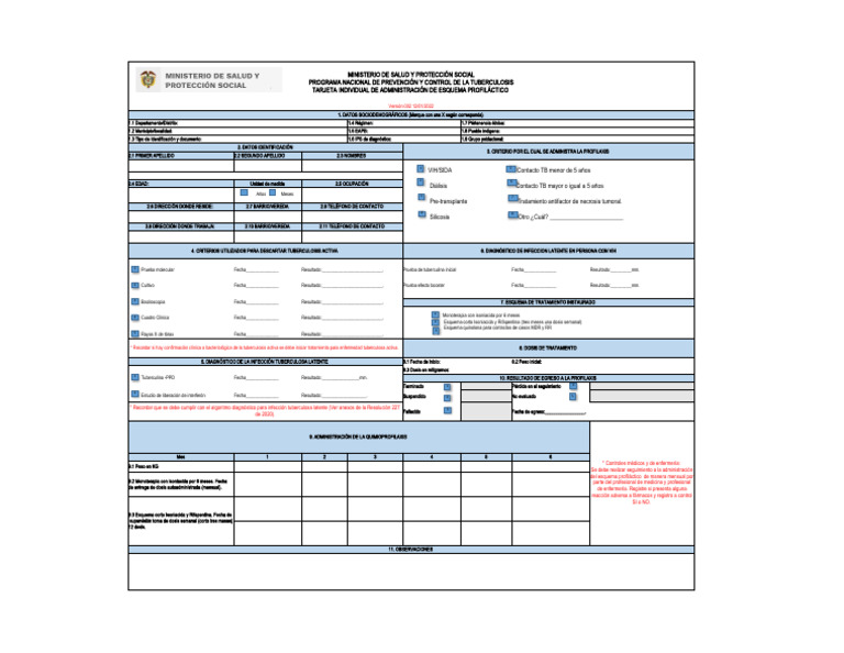 014 Tarjeta de Tratamiento Profilaxis | PDF | Tuberculosis | Causas de ...
