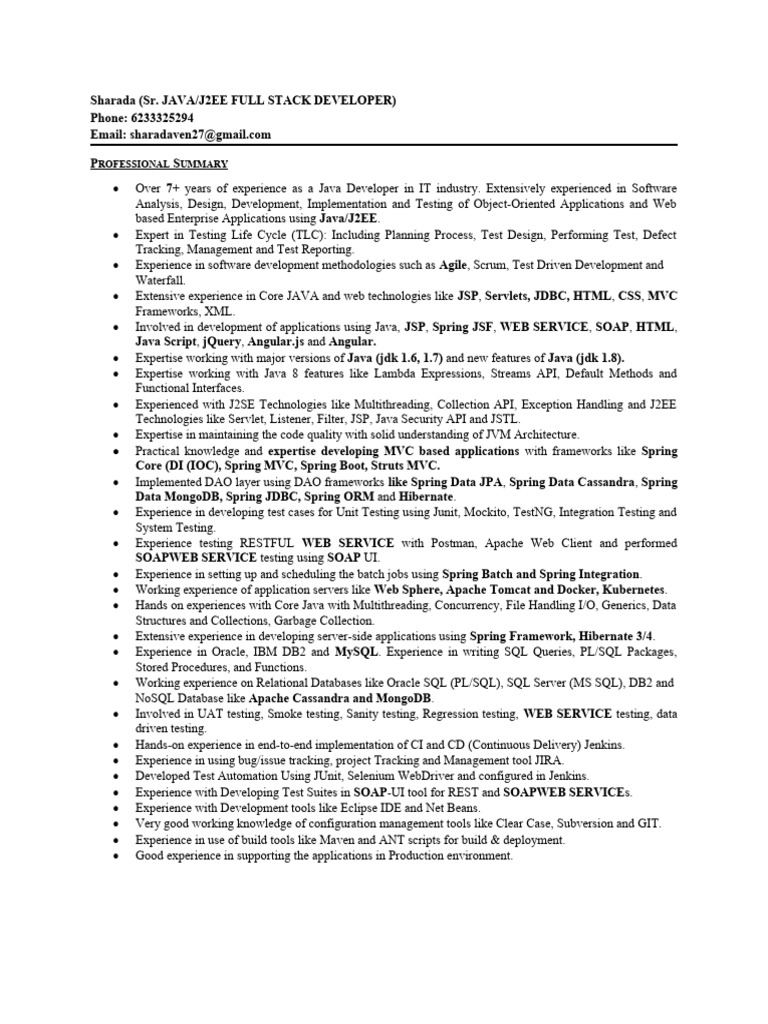 Sharada - Java Developer | PDF | Spring Framework | Java (Programming ... Sharada - Java Developer | PDF | Spring Framework | Java (Programming ...