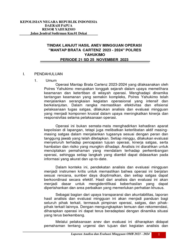 Format Laporan Tindak Lanjut Anev Presisi | PDF