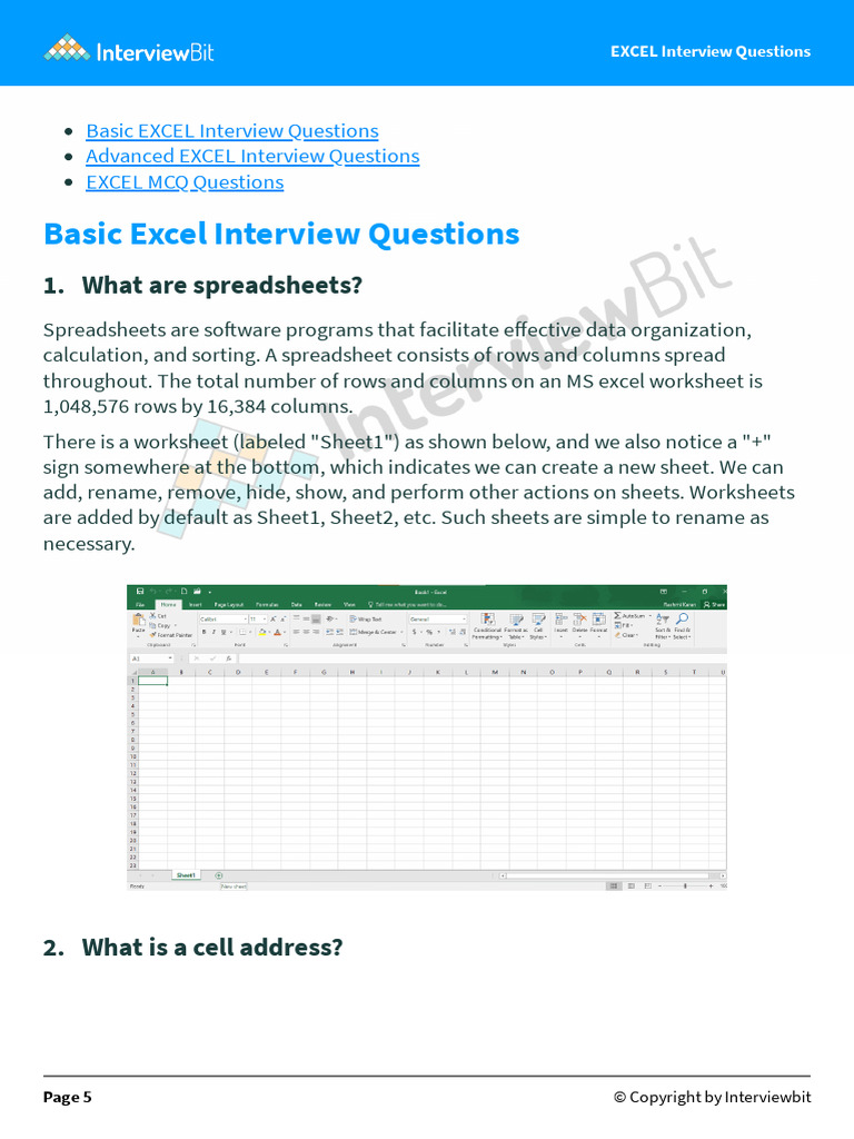 Excel_Interview_Questions_1715056156 | PDF | Microsoft Excel | Spreadsheet