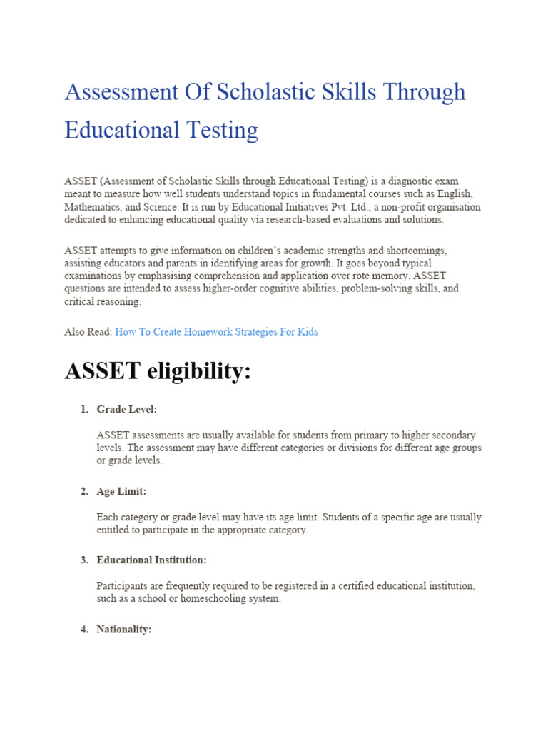 Assessment of Scholastic Skills Through Educational Testing | PDF ...