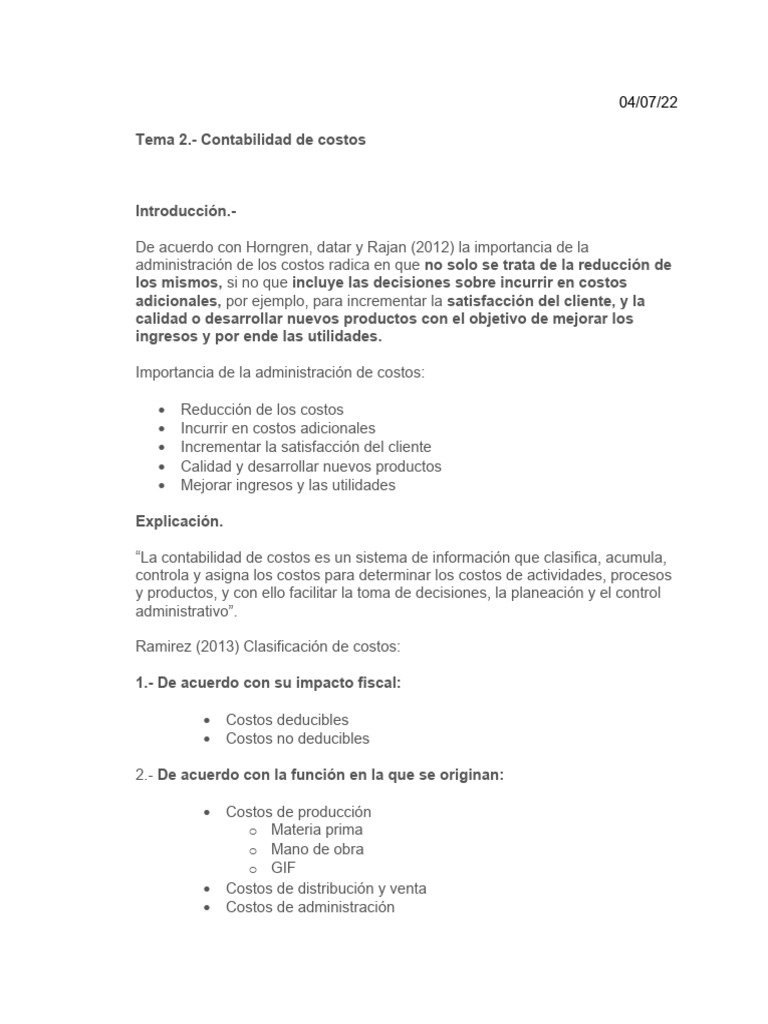 Tema 3 Contabilidad de Costos | PDF | Contabilidad de costos | Negocios económicos