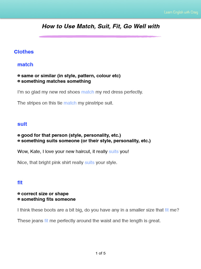Match - Suit - Fit - Go Well With | PDF | Fashion | Clothing