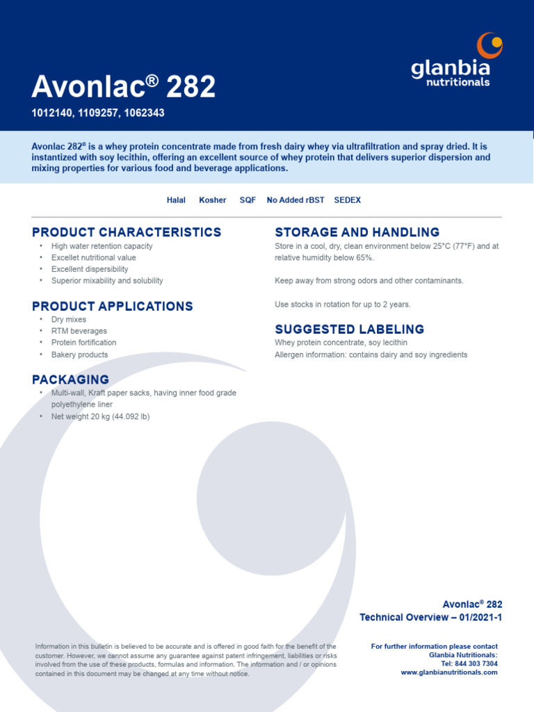 FT Avonlac 282 WPC 80% | PDF | Fat | Soybean