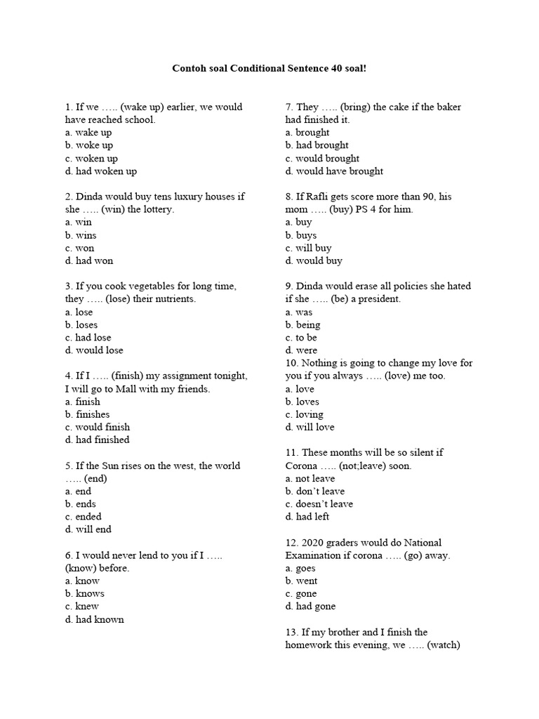 Contoh 40 soal Conditional Sentence | PDF