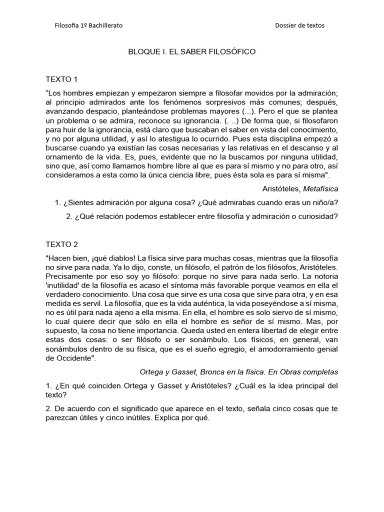 Dosier de Textos para Filosofía. Bloque I El Saber Filosófico | PDF | Science | Perséfone