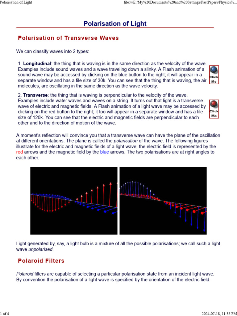 Polarisation of Light | PDF | Polarization (Waves) | Waves