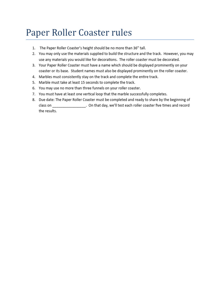 basic_lesson_Paper_Roller_Coasters | PDF | Roller Coasters | Amusement ...