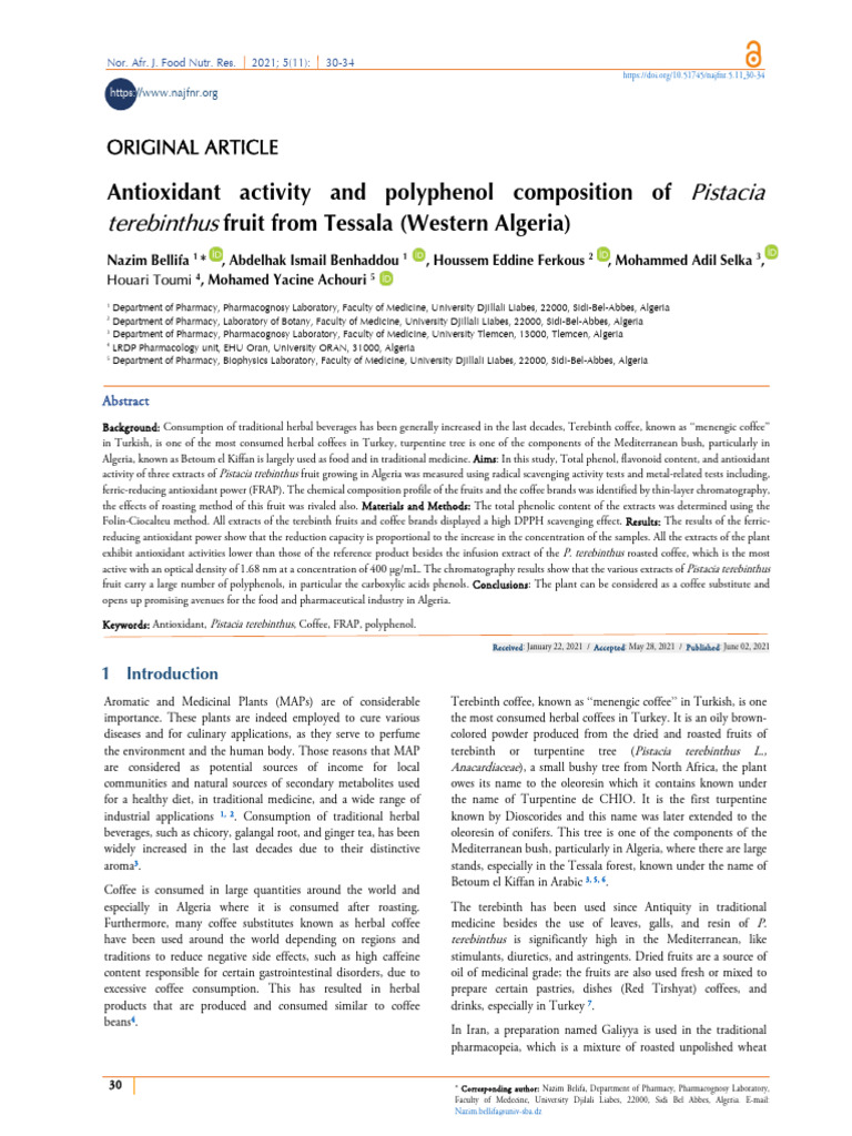 Antioxidant Activity and Polyphenol Composition of Pistacia Terebinthus ...