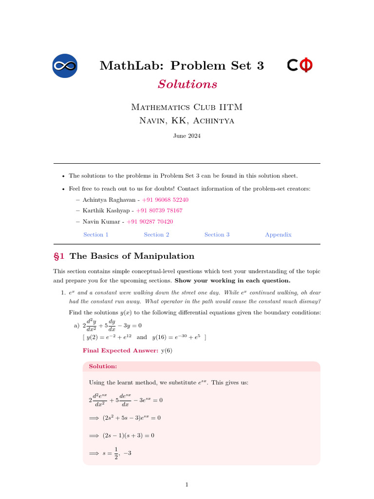 MathLab Computational Tools Problem Set 3 Solution PDF | PDF | Applied Mathematics | Equations