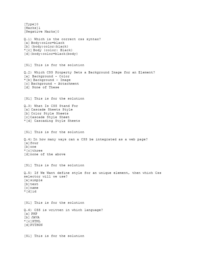 CSS MCQ Set Paper 1 | PDF | Web Development | Software Engineering
