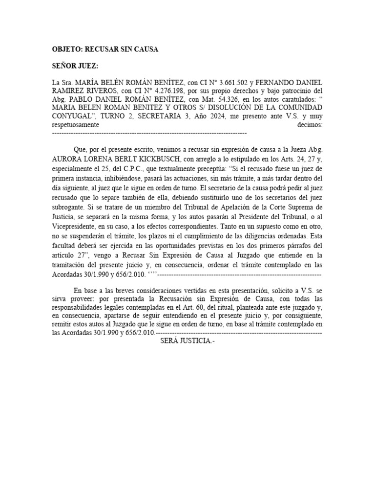 recusacion sin expresion de causa | Descargar gratis PDF | Ley constitucional | Justicia