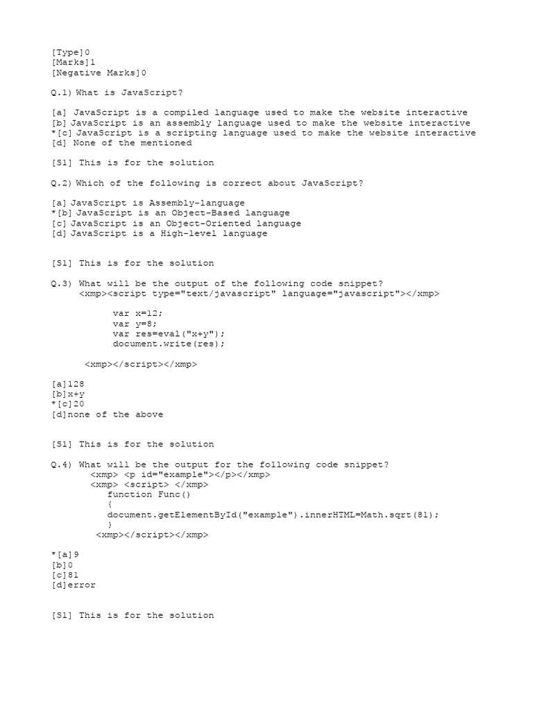 Java Script MCQ Set Paper 2 | PDF | Java Script | Computer Engineering Java Script MCQ Set Paper 2 | PDF | Java Script | Computer Engineering