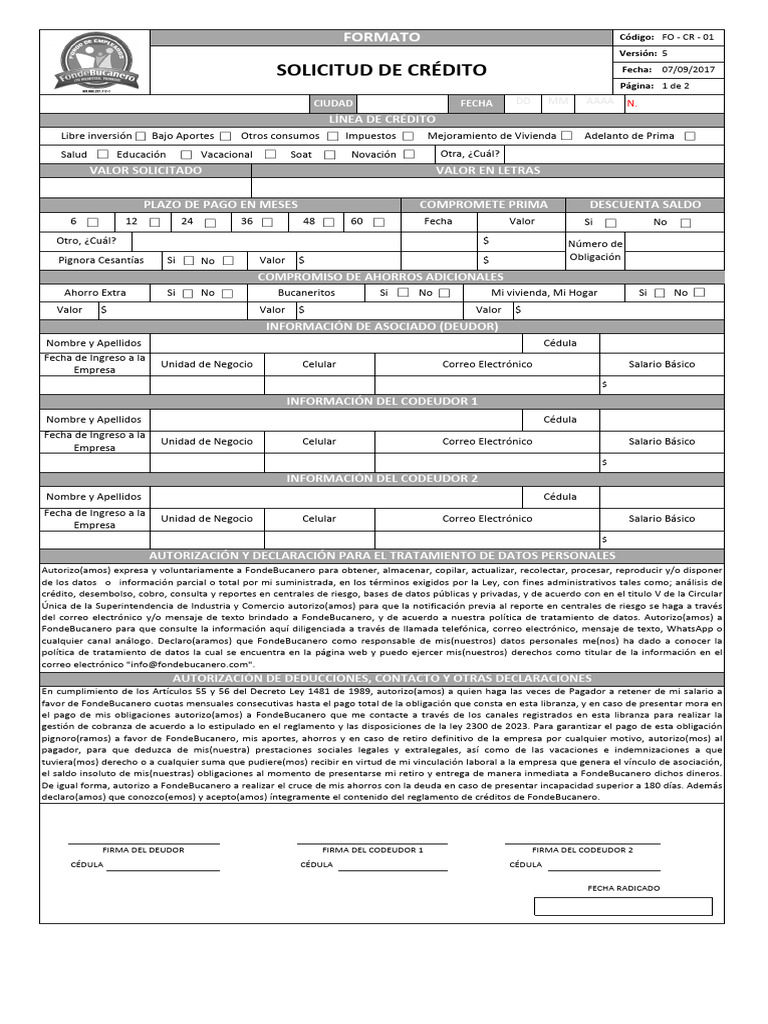 Formato Solicitud de Crédito 2024. | PDF | Pagos | Crédito