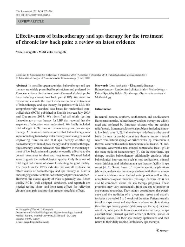Effectiveness of Balneotherapy and Spa Therapy For The Treatment of ...