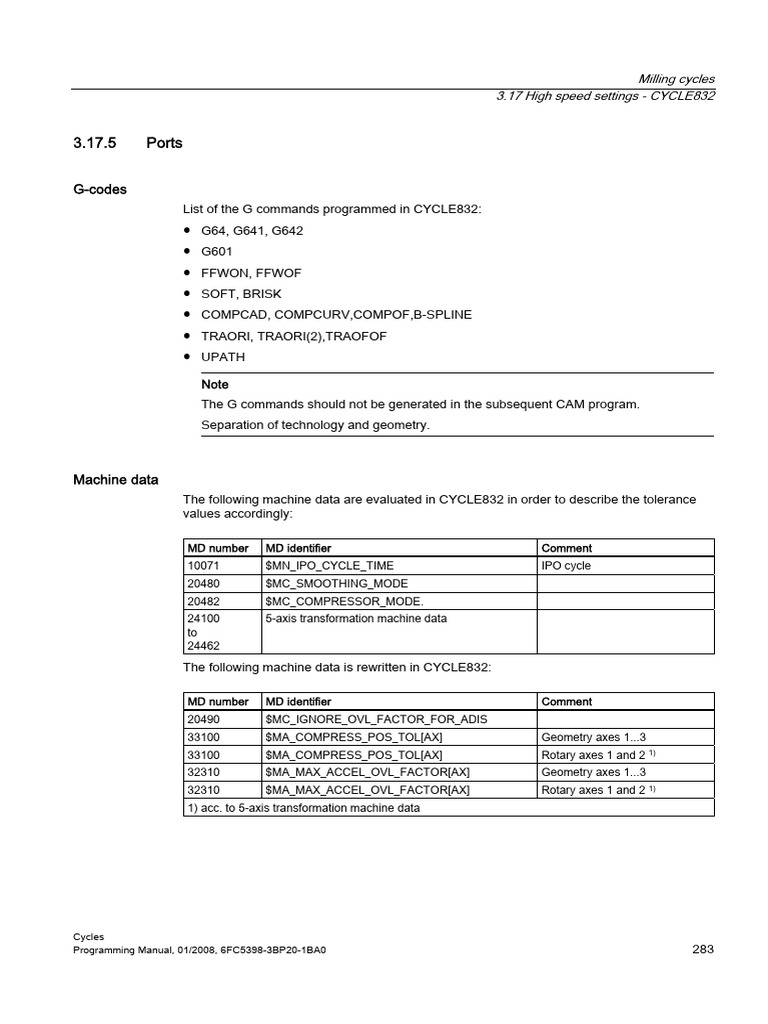 Sinumerik 840D SL CYCLE832 Parameters | PDF | Parameter (Computer Programming) | Computer ...