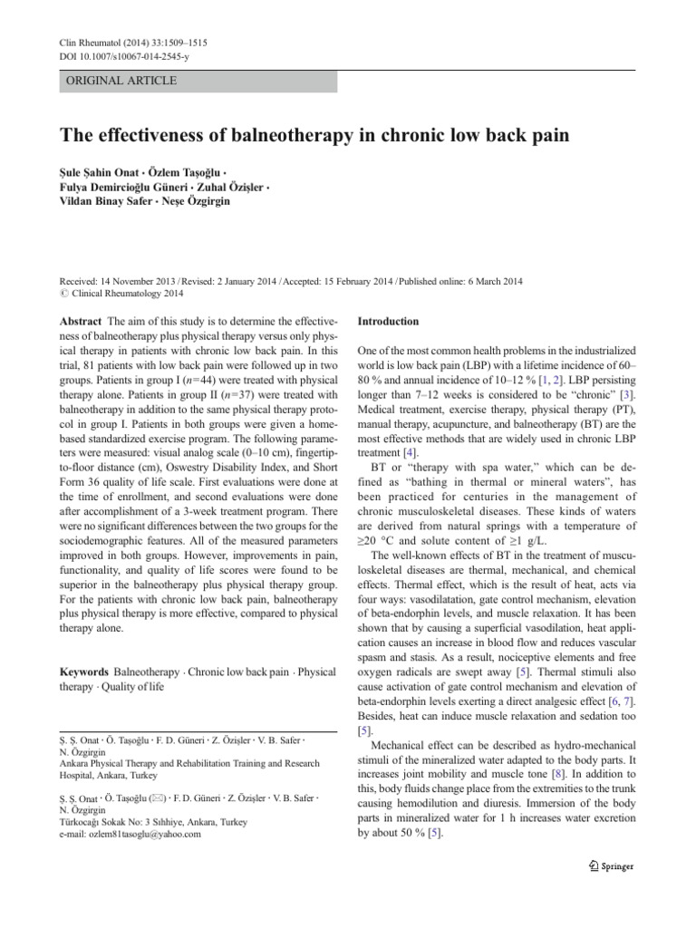 the effectiveness of balneotherapy in chronic low back pain | Download ...