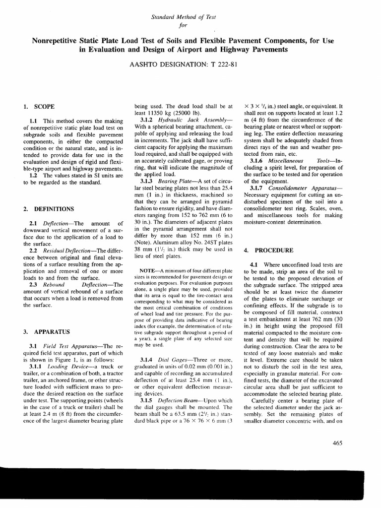 AASHTO T 222 Plate Load Test of Pavements | PDF