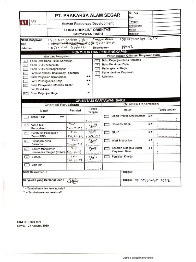 Form Checklist Karyawan | PDF