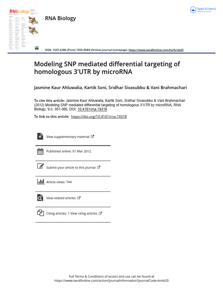 Modeling SNP Mediated Differential Targeting of Homologous 3 UTR by ...