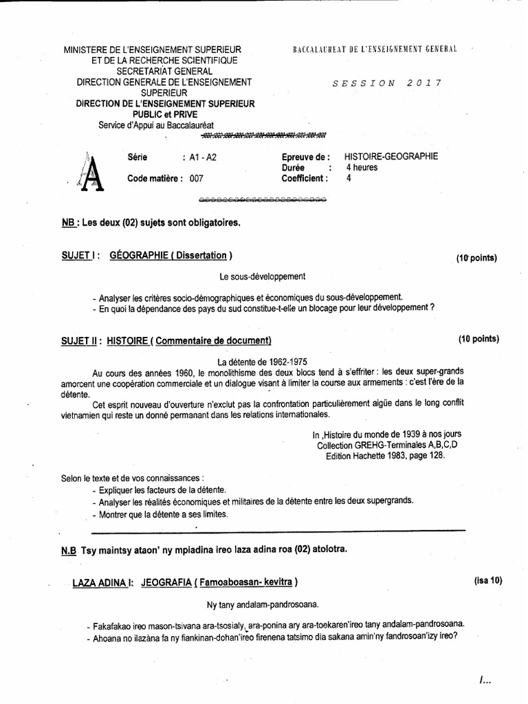 Bac2017 Histogeo A | PDF