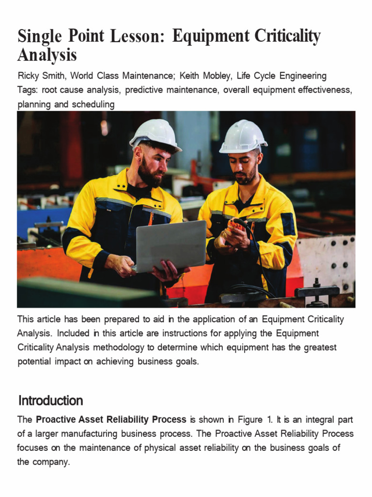 Equipment Criticality Analysis-1 | PDF