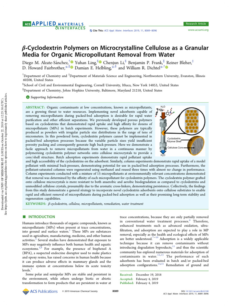 β‑Cyclodextrin Polymers on Microcrystalline Cellulose as a Granular ...