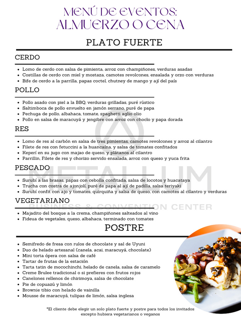 Menú Gourmet para Eventos | PDF
