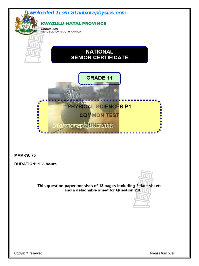 KZN Physical Sciences Grade 11 June 2024 P1 and Memo | PDF | Force | Mass KZN Physical Sciences Grade 11 June 2024 P1 and Memo | PDF | Force | Mass