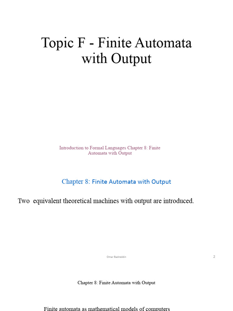 TOPIC E - Finite Automata With Output | PDF | Automata Theory | Mathematics