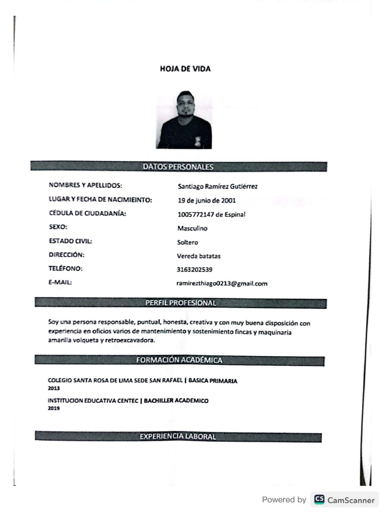Hoja de Vida - Santiago Ramirez | PDF