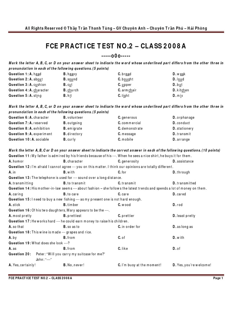 FCE Practice Test No.2 - 2008A | PDF | James Watt | Foods