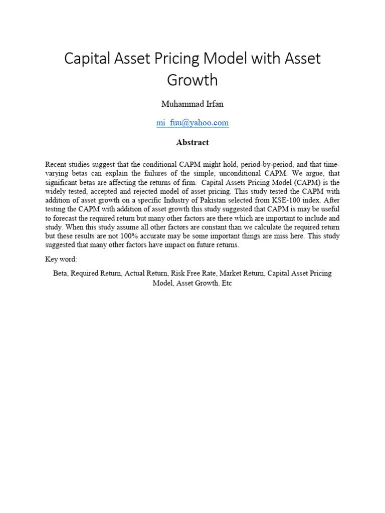 Capital Asset Pricing Model With Asset Growth | PDF | Capital Asset ...