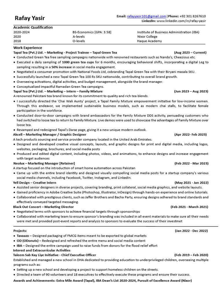 Rafay Yasir CV. | PDF | Social Media | Popular Culture & Media Studies