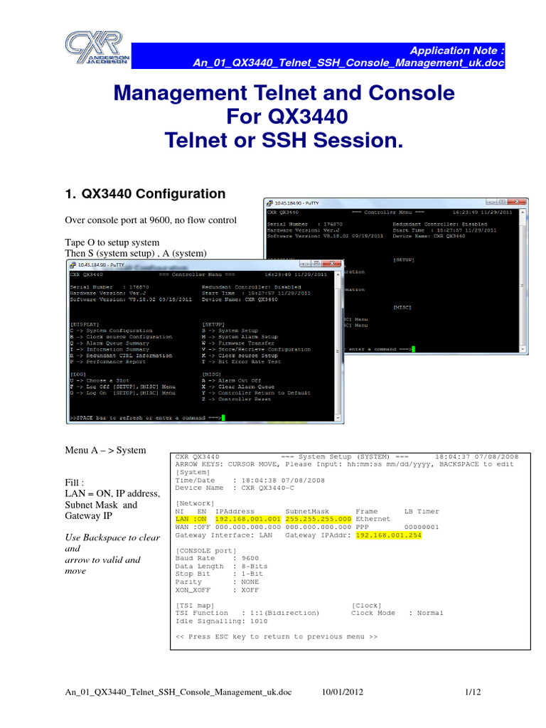 An 01 QX3440 Telnet SSH Console Management Uk | PDF | Secure Shell | Ip Address