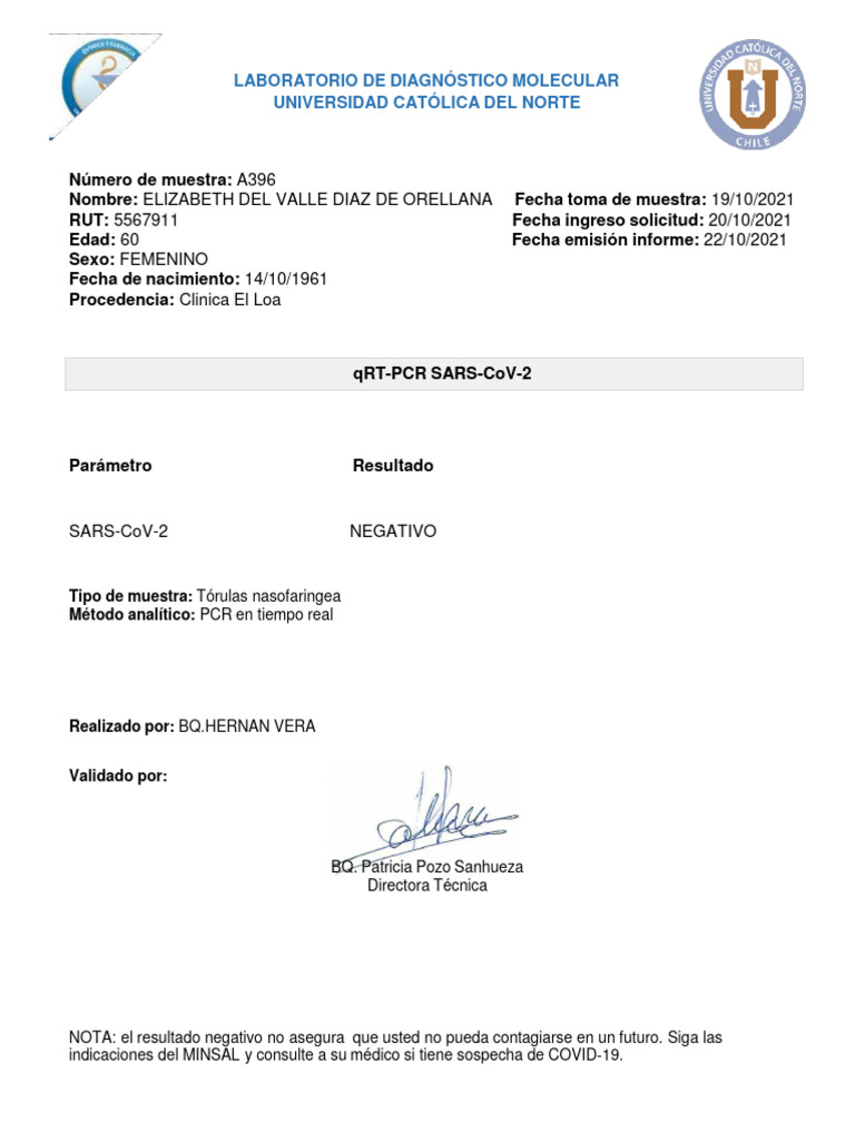 Informe qRT-PCR SARS-CoV-2 Negativo | PDF