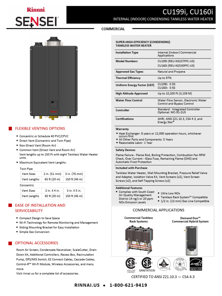 CUi-SP-1 N Series Condensing Commercial Indoor Spec Sheet Cu 199ip ...